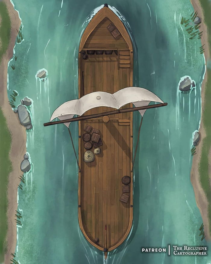 Needed a river barge battlemap for DnD so I went ahead and drew one ...