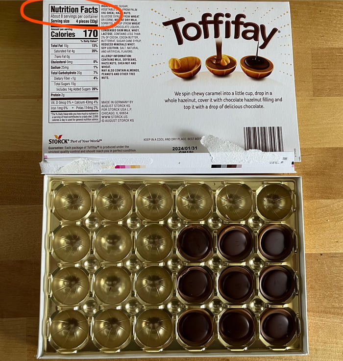 Back of candy box shows 32 pieces, when there are only 24 inside - 9GAG