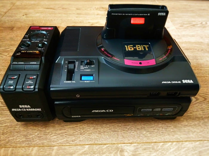 SEGA Mega Drive with MEGA-CD, Karaoke and Master System converter - 9GAG