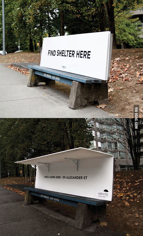 Canada Everyone - These Park Benches Welcome The Homeless Instead Of Rejecting Them - 9GAG
