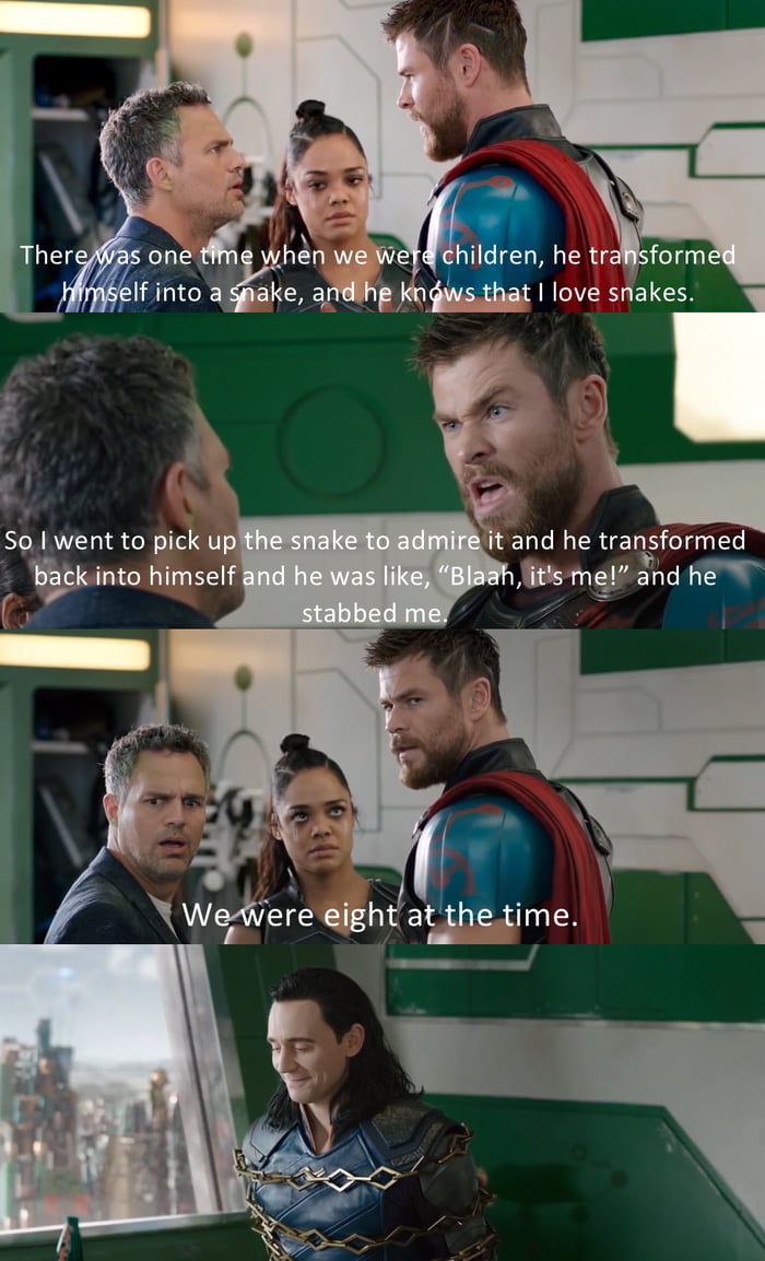 In Thor: Ragnarok, Thor tells a story of Loki transforming into a snake ...