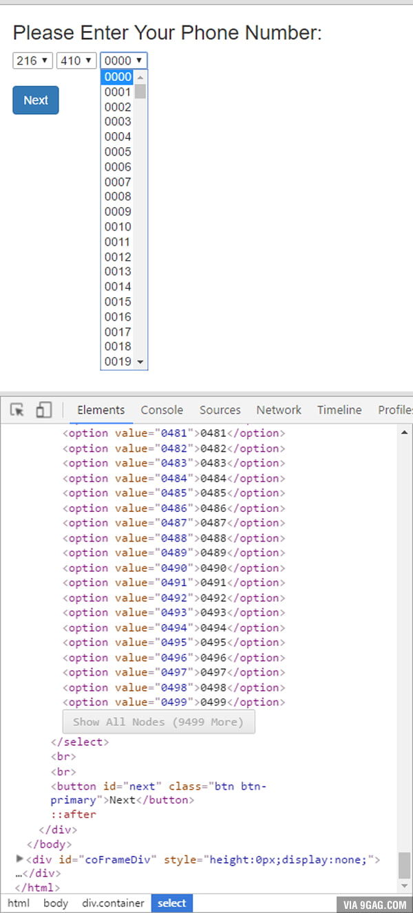 Please select your phone number from the drop-down list - 9GAG