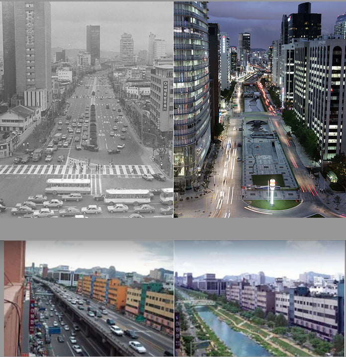 Downtown highway in Seoul, Before & After $335M urban renewal project ...