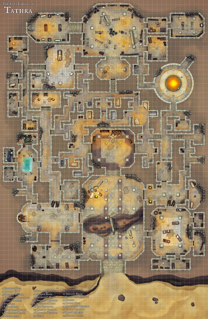 An Egyptian style dungeon that I drew (procreate and photshop) for DnD ...