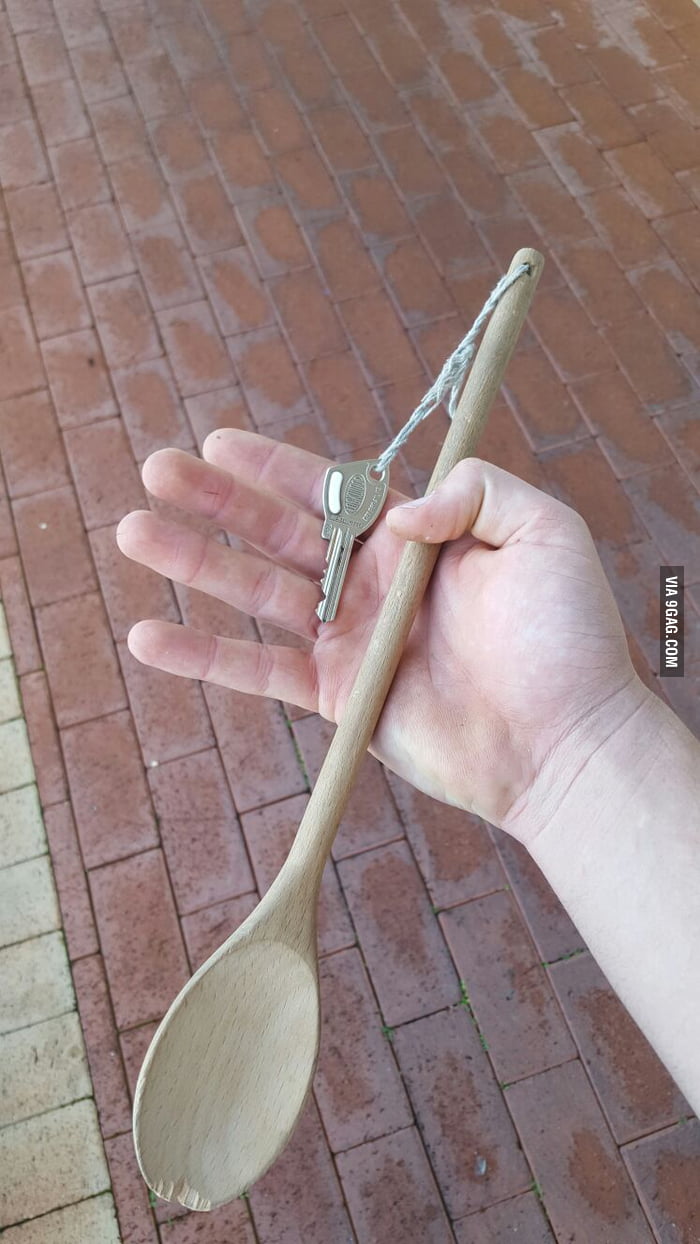 I've seen some weird toilet keys, but never one on a wooden spoon - 9GAG