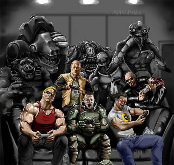 Duke Nukem, Wolfenstein, DOOM, Serious Sam and I forgot that other guy... - 9GAG