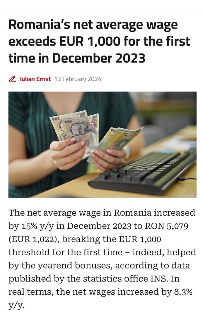 In 1998 Romania net average salary per month was 150 euros. Good job ...