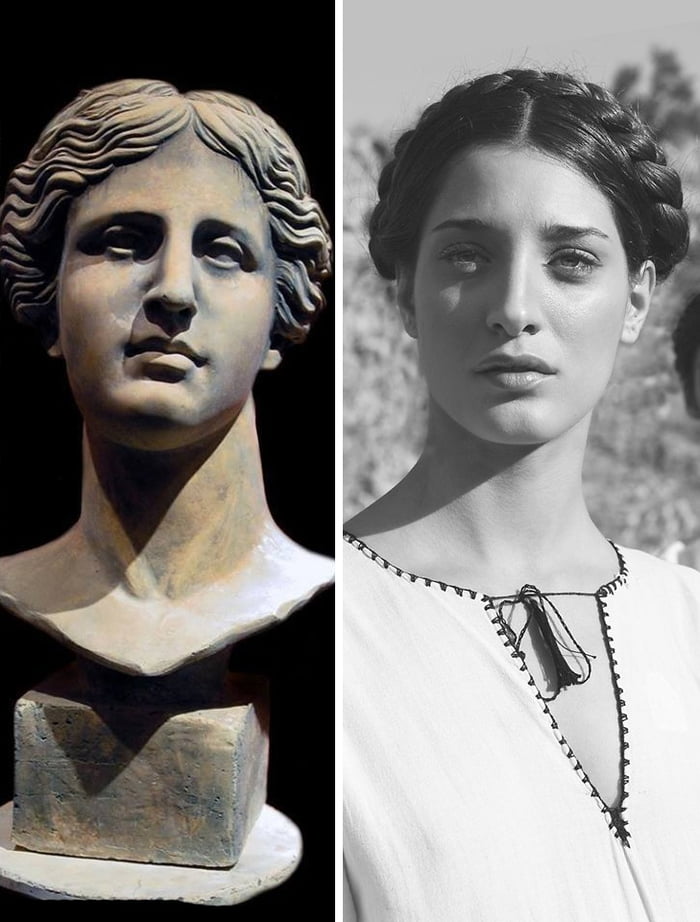 An ancient bust of Aphrodite and the Greek model Andri Cartoni. : r ...