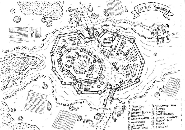 DnD Pen and Paper Map. Fortress Monastery. Feedback Welcome. - 9GAG