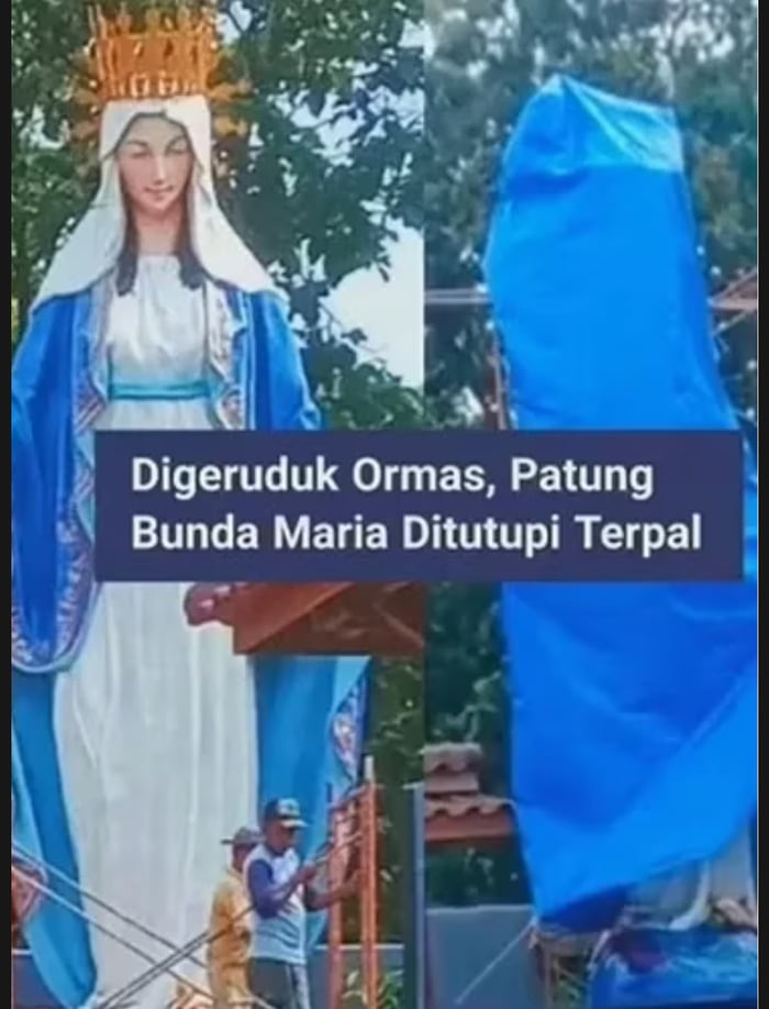 The statue of the Virgin Mary in Kulon Progo, Indonesia, was forced to ...