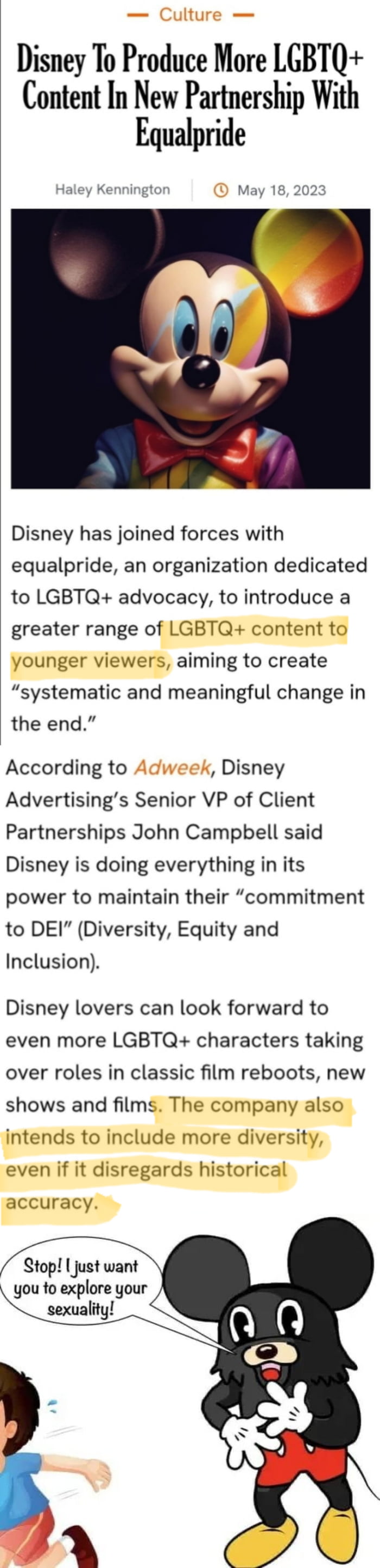 Disney wants to improve their ESG score by pushing young kids into the ...