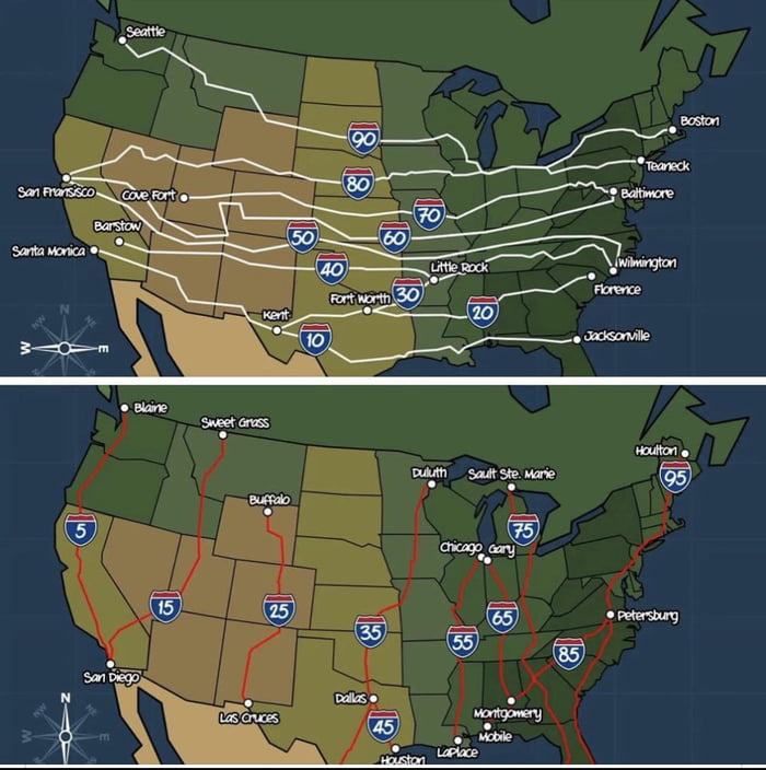 The major interstates are in numerical order - 9GAG