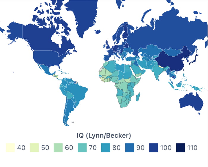 Average IQ across the globe. Notice anything? - 9GAG