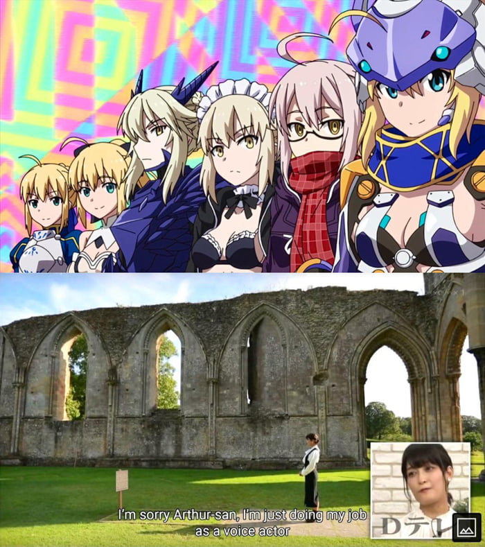 Seiba's voice actress apologizing to King Arthur's grave... - 9GAG