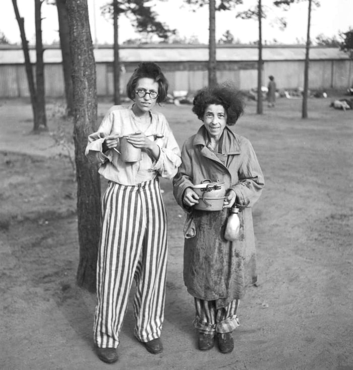 Two female inmates at the Bergen Belsen Concentration Camp in Germany ...