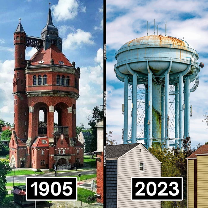 Water Towers then vs Now. - 9GAG