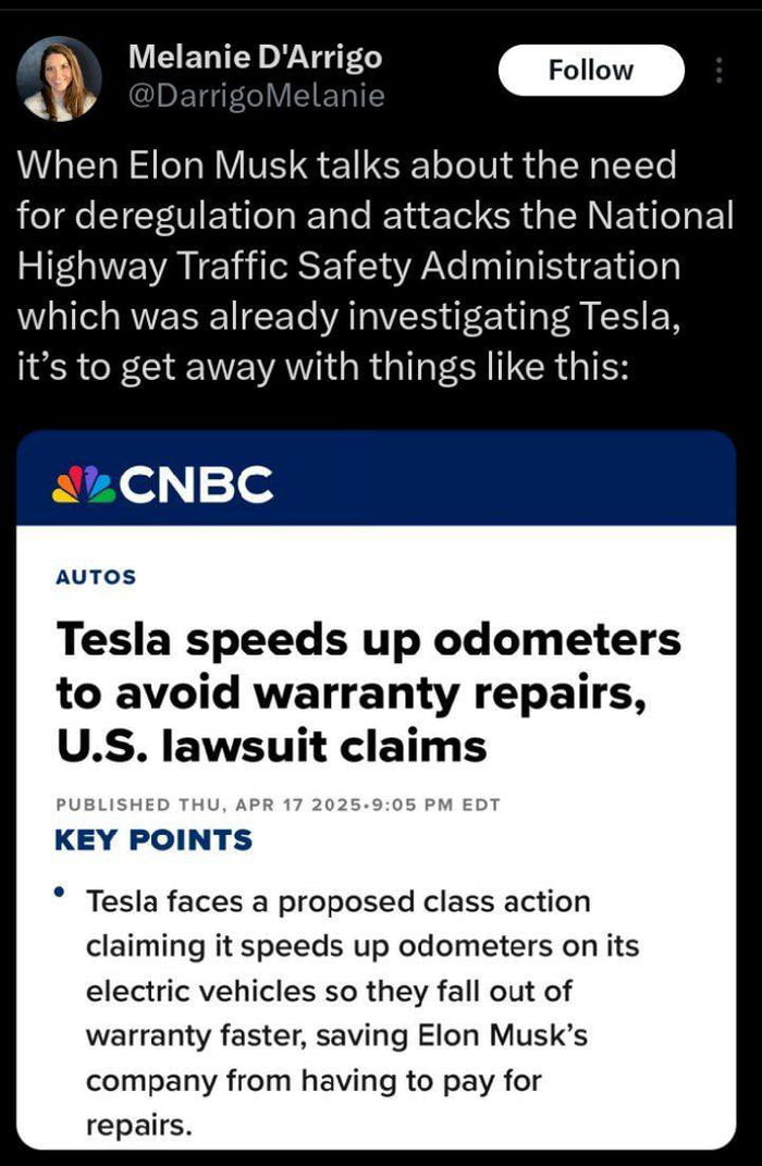 Elon wants deregulation so he can regulate your odometer instead. - 9GAG
