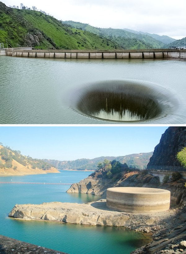 This giant whirlpool is a flood drain in a dam in California. It doesn ...