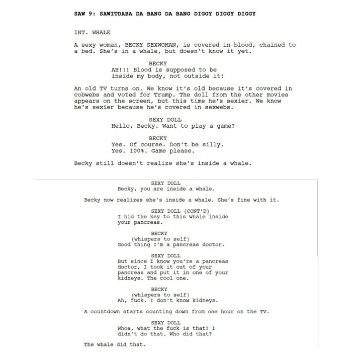 Leaked script of the upcoming Saw movie. - 9GAG