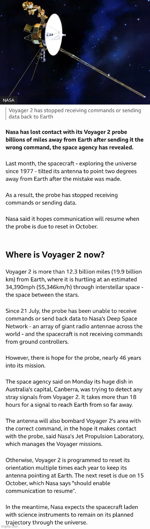 Voyager 2 Nasa Loses Contact With Probe After Sending Wrong Command 9gag