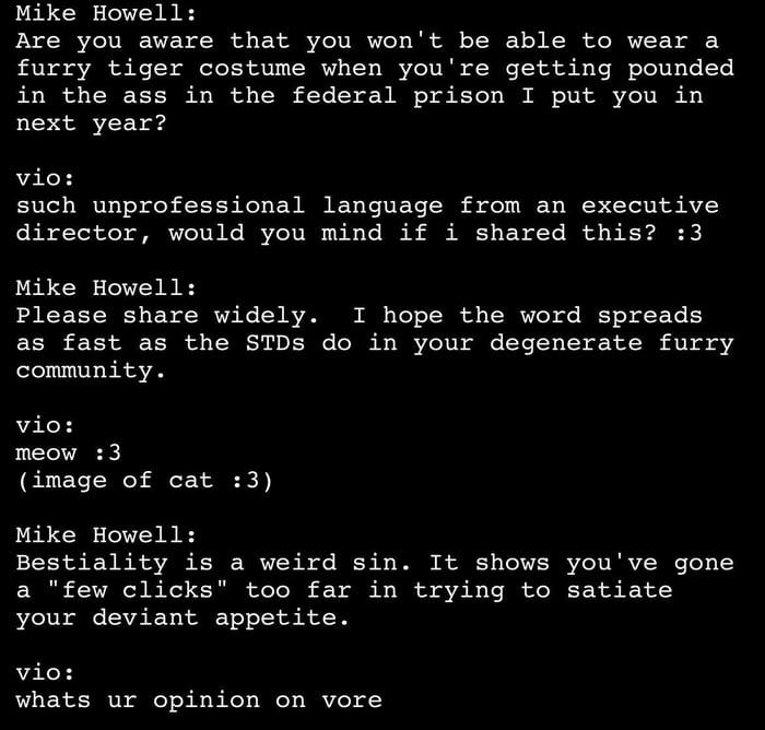 Conversation between Project 2025 leader Mike Howell, and gay furry ...