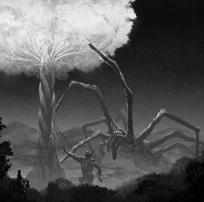Melkor and Ungoliant destroy the Two Trees of Valinor - art by Katie O ...