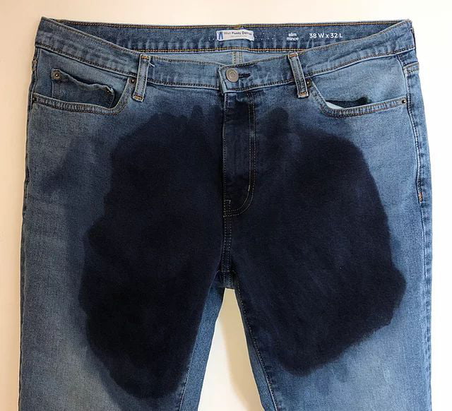 A denim brand sells pants with wet stain effect... Seriously who would ...