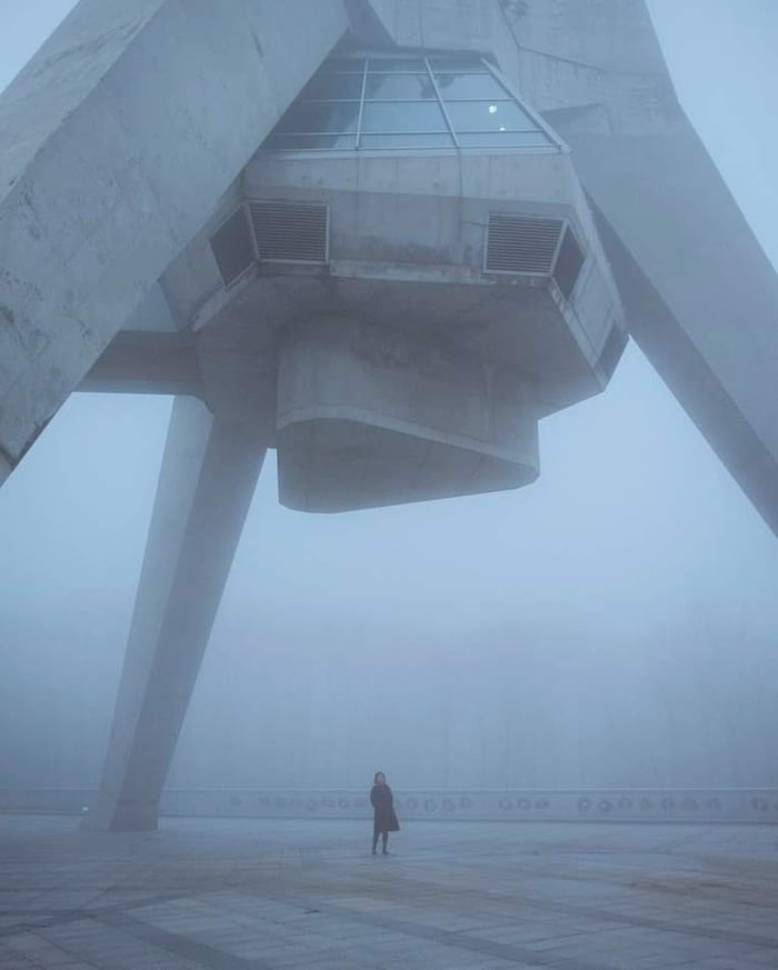 Under a 204m tall brutalism architecture TV tower, Serbia.. Blade ...