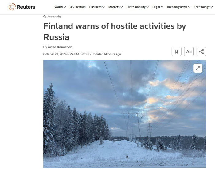 "Finland accuses Russia of numerous acts of sabotage, cyberattacks, and influence operations ...
