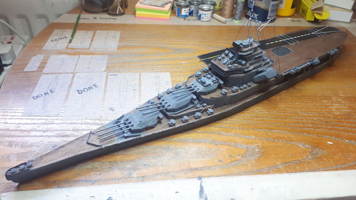 Still working on my WW2 battle-carrier model (made from balsa wood ...