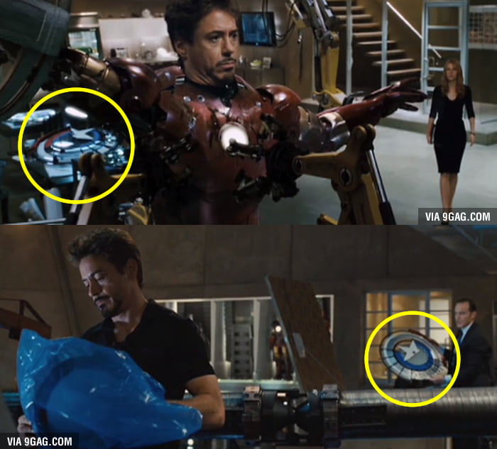 Easter Egg: Captain America's Shield in Iron Man movies - 9GAG