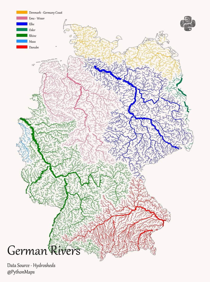 Interesting map of rivers in Germany - 9GAG