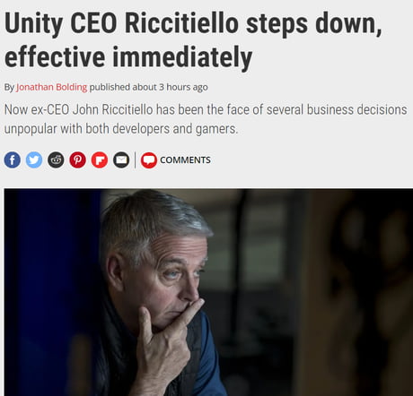 【情報】Unity CEO John Riccitiello 辭職, 立即生效 @Unity3D 遊戲引擎 哈啦板 - 巴哈姆特
