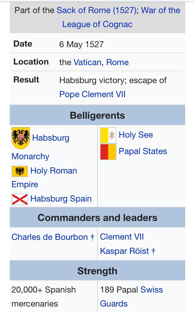 The 189 Swiss Guards managed to protect the pope against the 20.000 ...