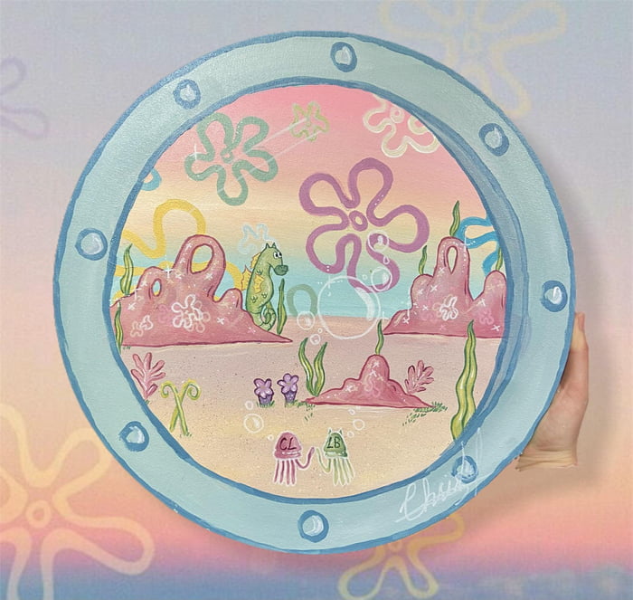 Pastel spongebob window painting with mystery hiding - 9GAG