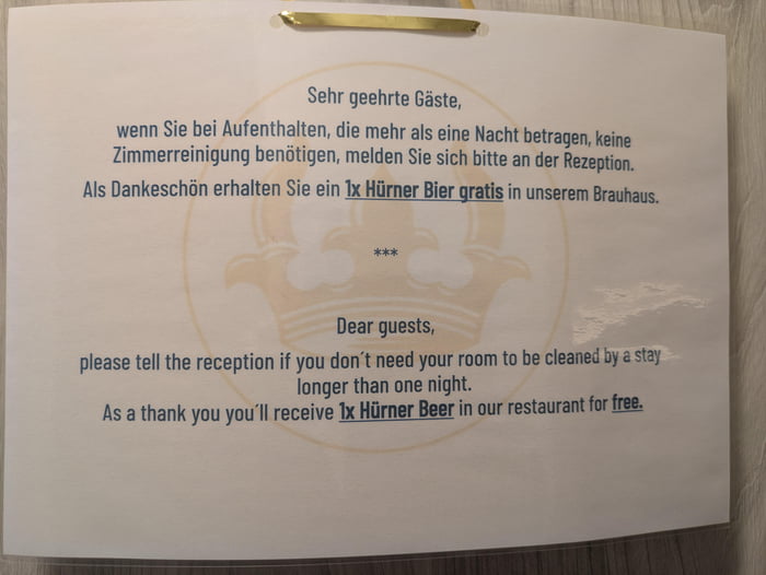 Hotel offers free beer if you opt-out of room cleaning - 9GAG