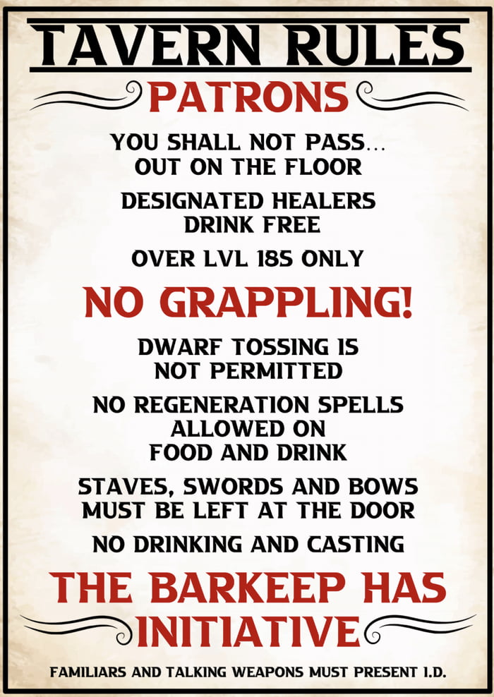 DND Tavern rules - 9GAG