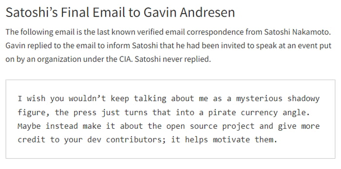 Satoshi Nakamoto's last message before he goes silent for good. - 9GAG