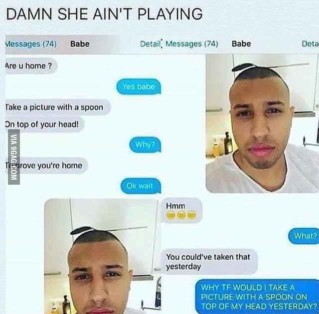 Spoon on top of head - 9GAG