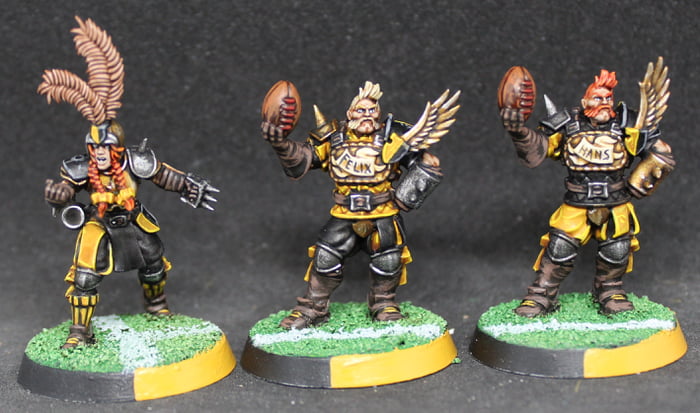 Just finished painting the first three members of my Imperial Nobility (Averland) Blood Bowl ...