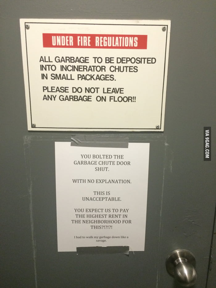 This morning I notice this on my floors garbage chute, this is the 11th ...