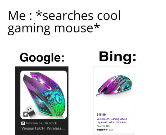 When you search for cool gaming mice and Google and Bing deliver ...