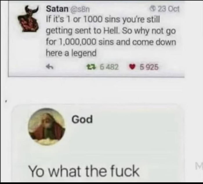 God's reaction to Satan's life advice - 9GAG